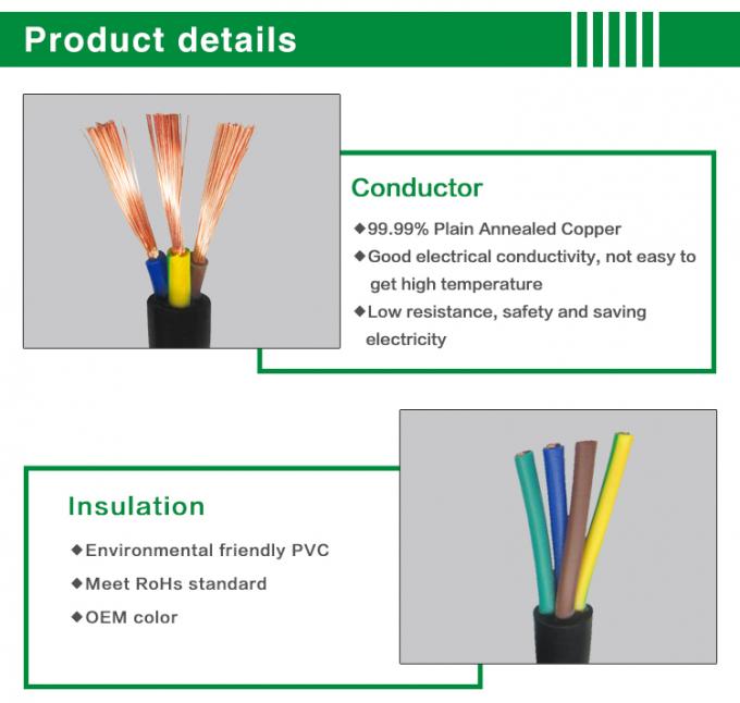 450 / 750V RVV PVC Electrical Cable Class 2 Copper Conductor Insulated ...